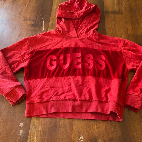 Guess | Sweaters | Guess Womens Red Crop Hoodie Velvet Chest Size Small ...